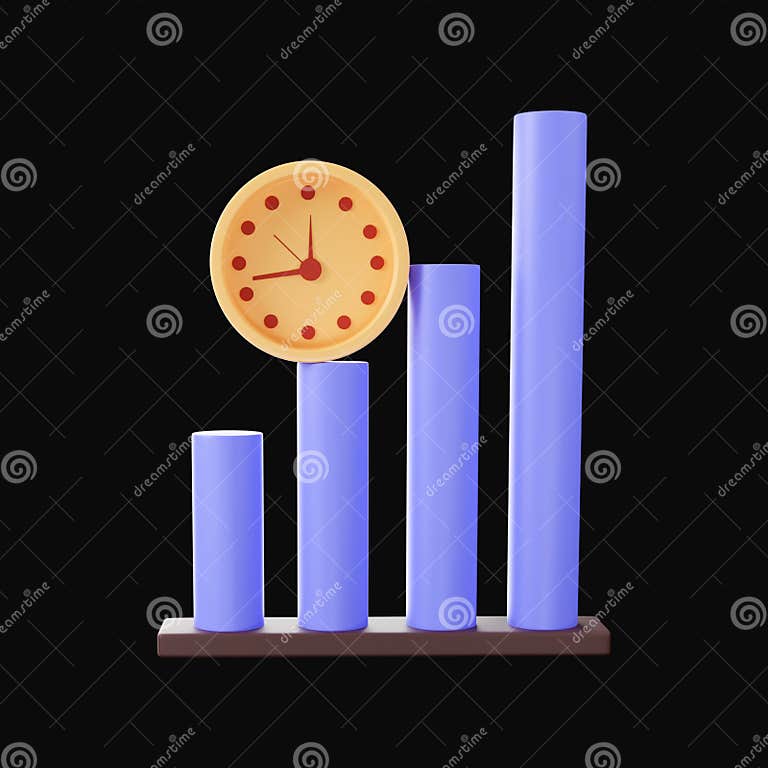 Bar Graph Clock 3D Render Illustration on Black Stock Illustration ...