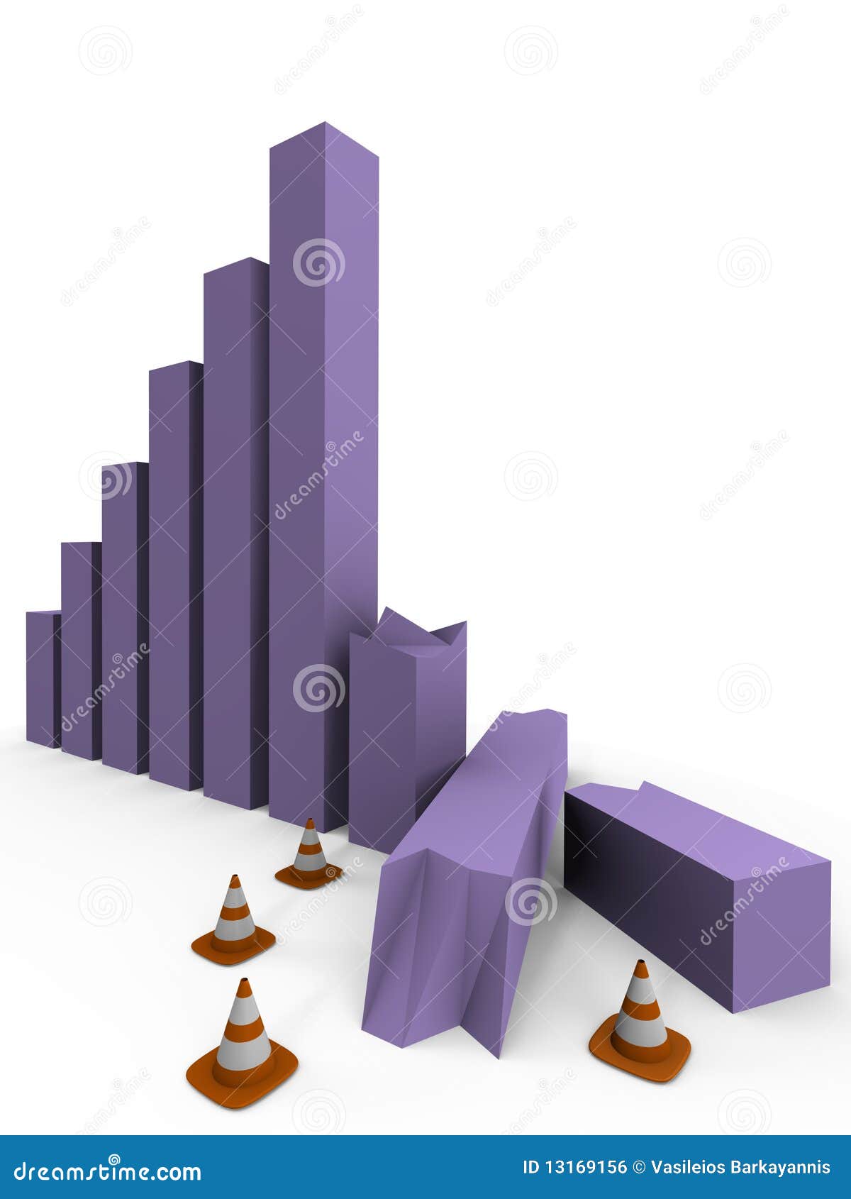 Bar Graph Crashed, Under Construction - a 3d Image Stock Illustration ...