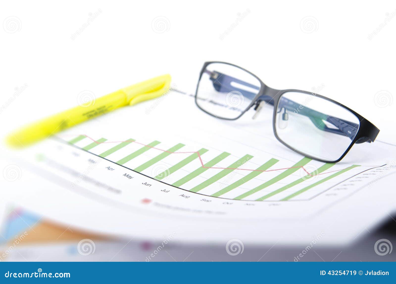 BAR GRAPH with GLASSES and HIGHLIGHTER PEN Stock Image - Image of ...
