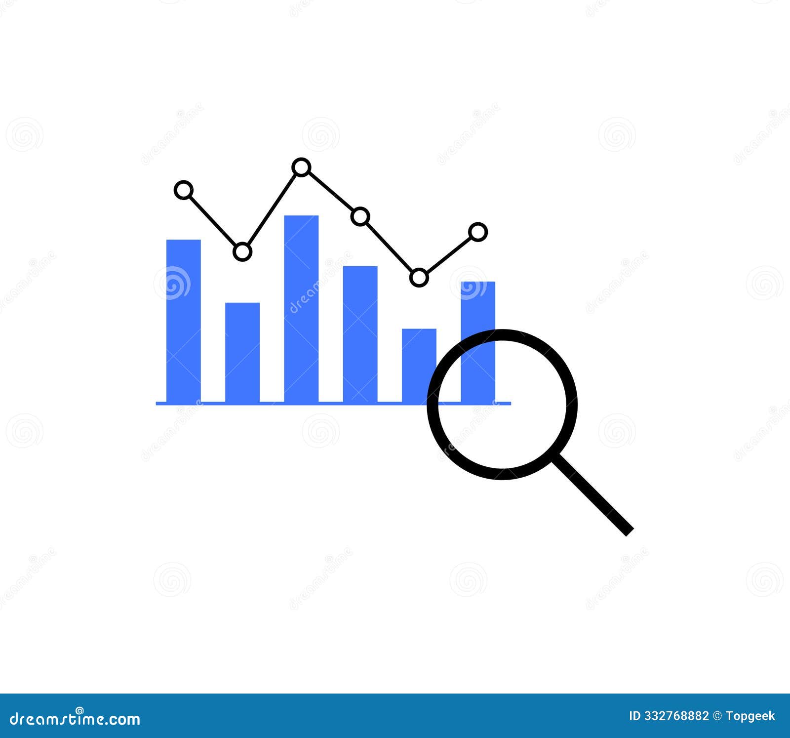 Bar Graph and Line Chart with Magnifying Glass Icon Depicting Data ...