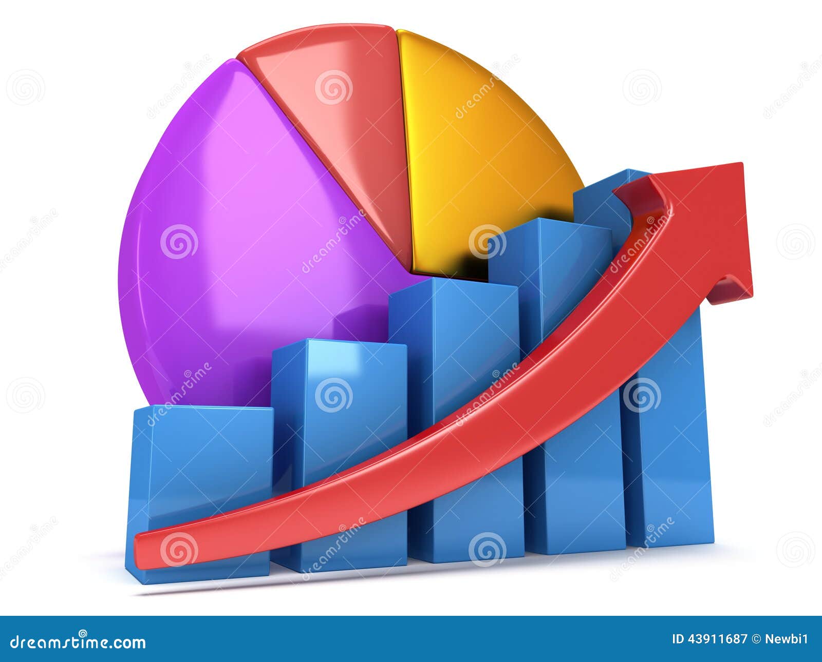 Bar Graph with Red Arrow and Pie Chart Stock Illustration ...