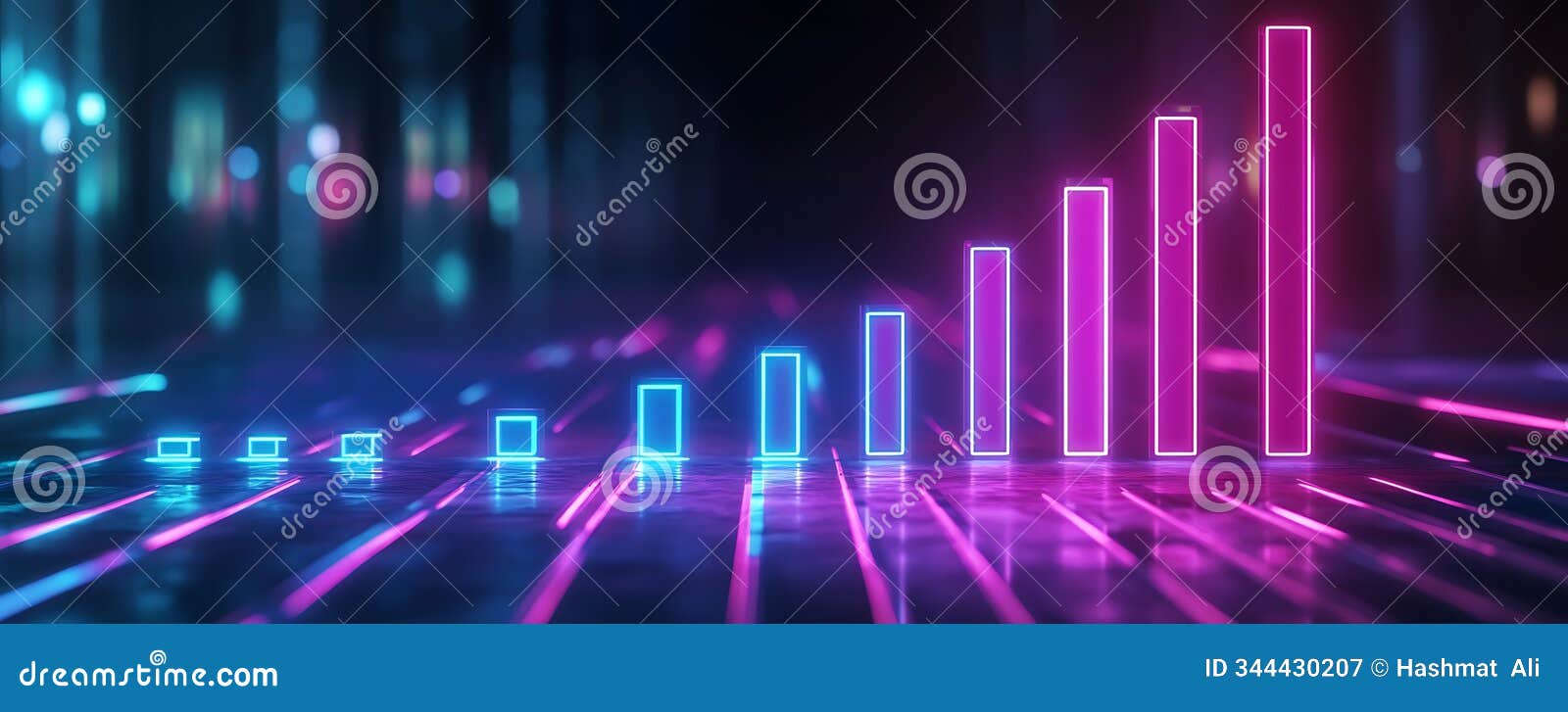 Bar Graph Showing Exponential Growth, Futuristic Neon Lights Stock ...