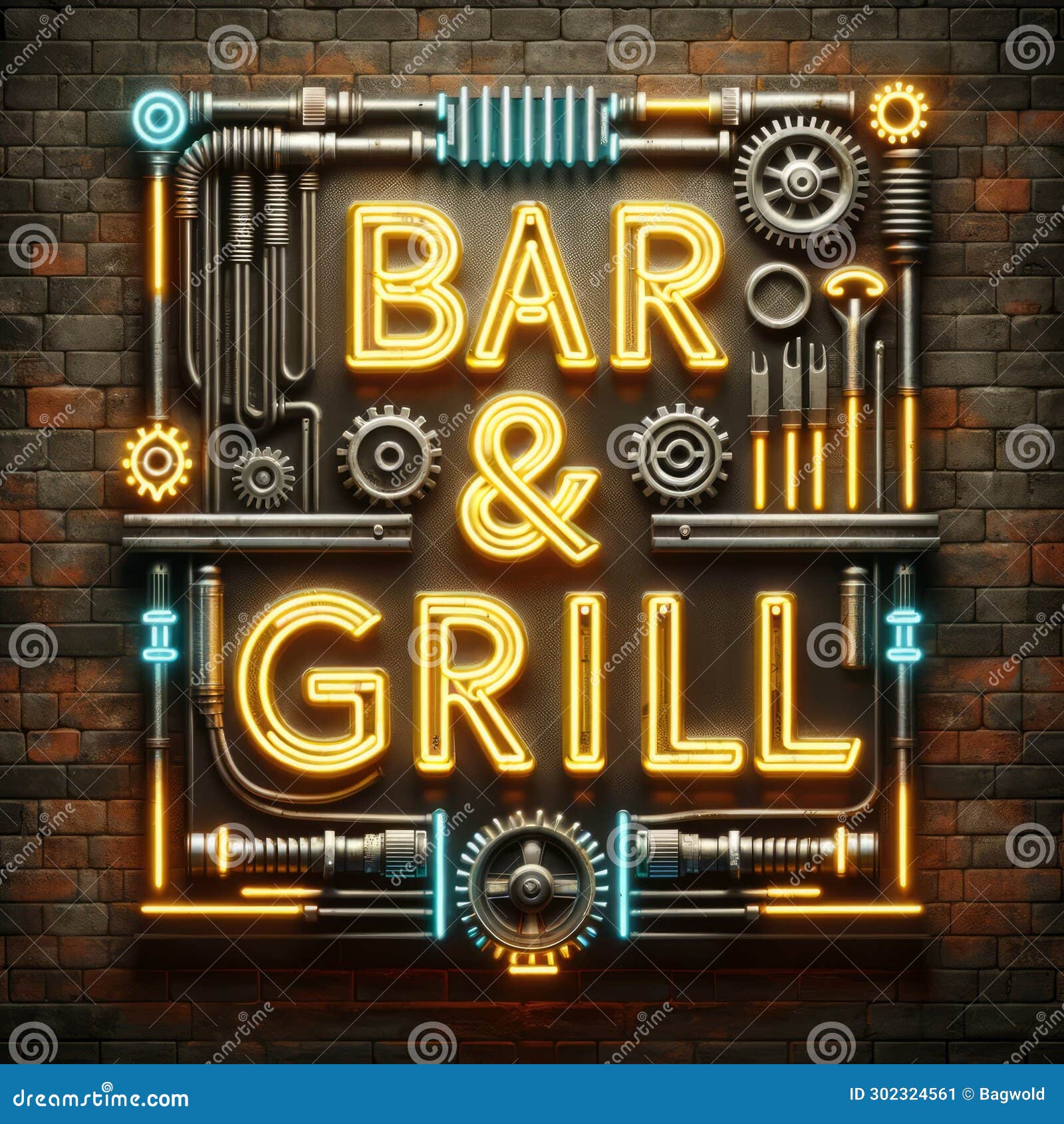 Bar and Grill Neon Industrial Sign Stock Illustration - Illustration of ...