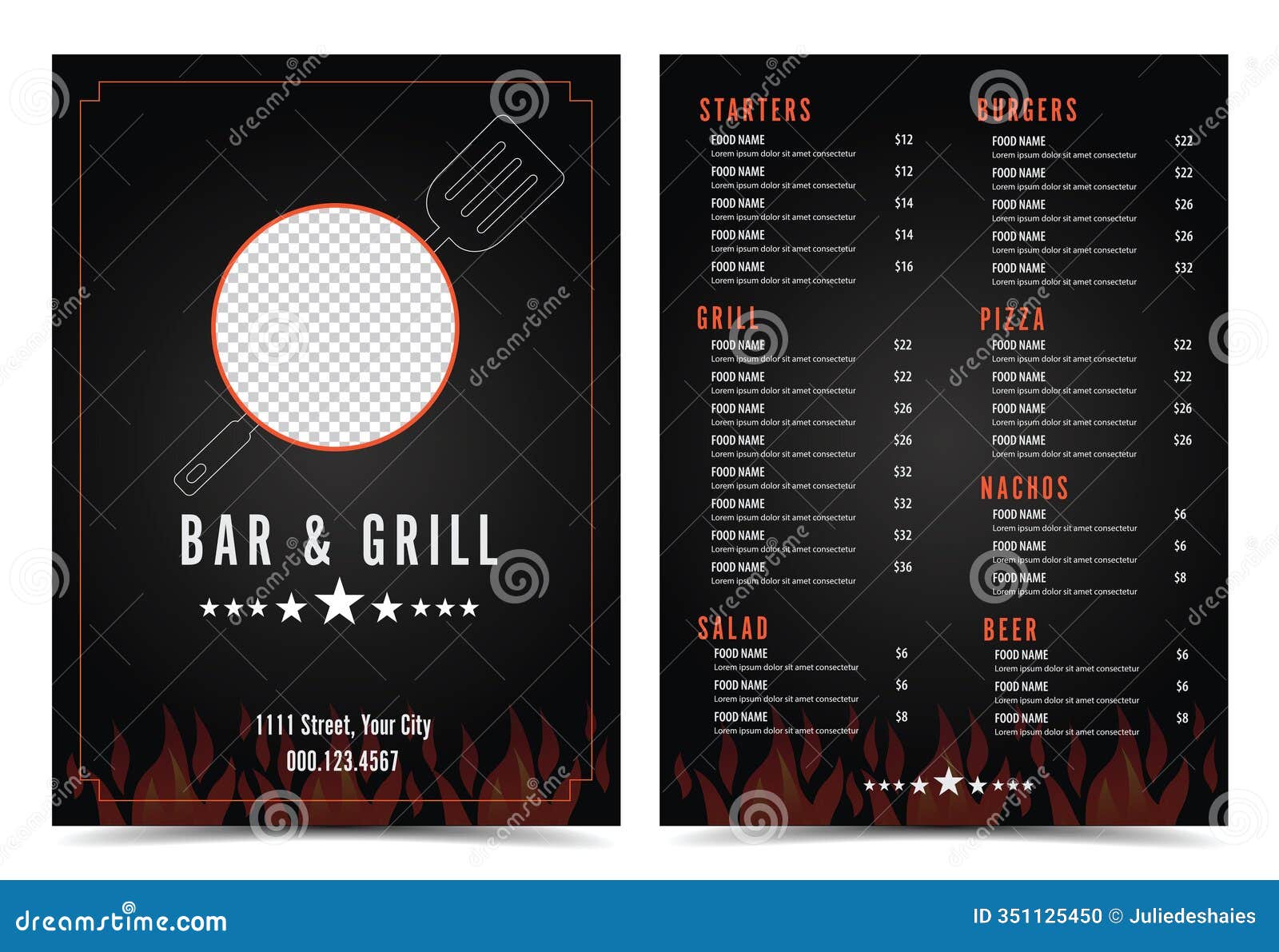 Bar and Grill Restaurant Menu Design Layout Stock Illustration ...