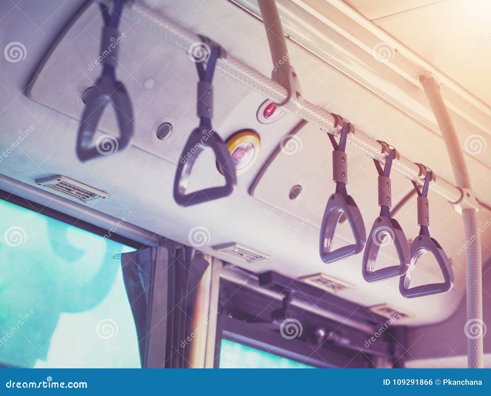 Bar and Handle Grip on Ceiling of Bus Stock Photo - Image of grip ...