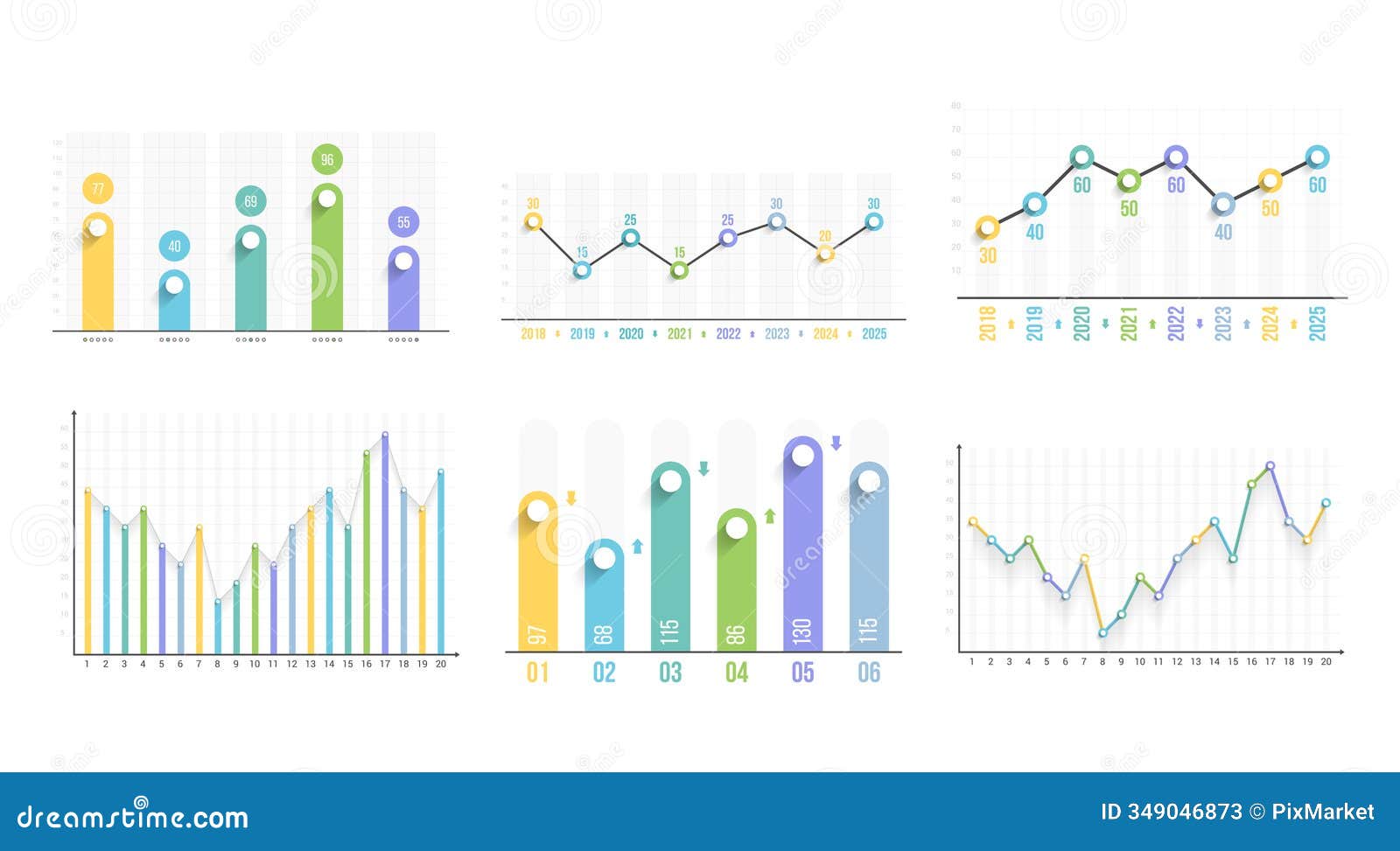 Line Charts. Modern Infographic Set Diagrams Curves Development Graphs ...