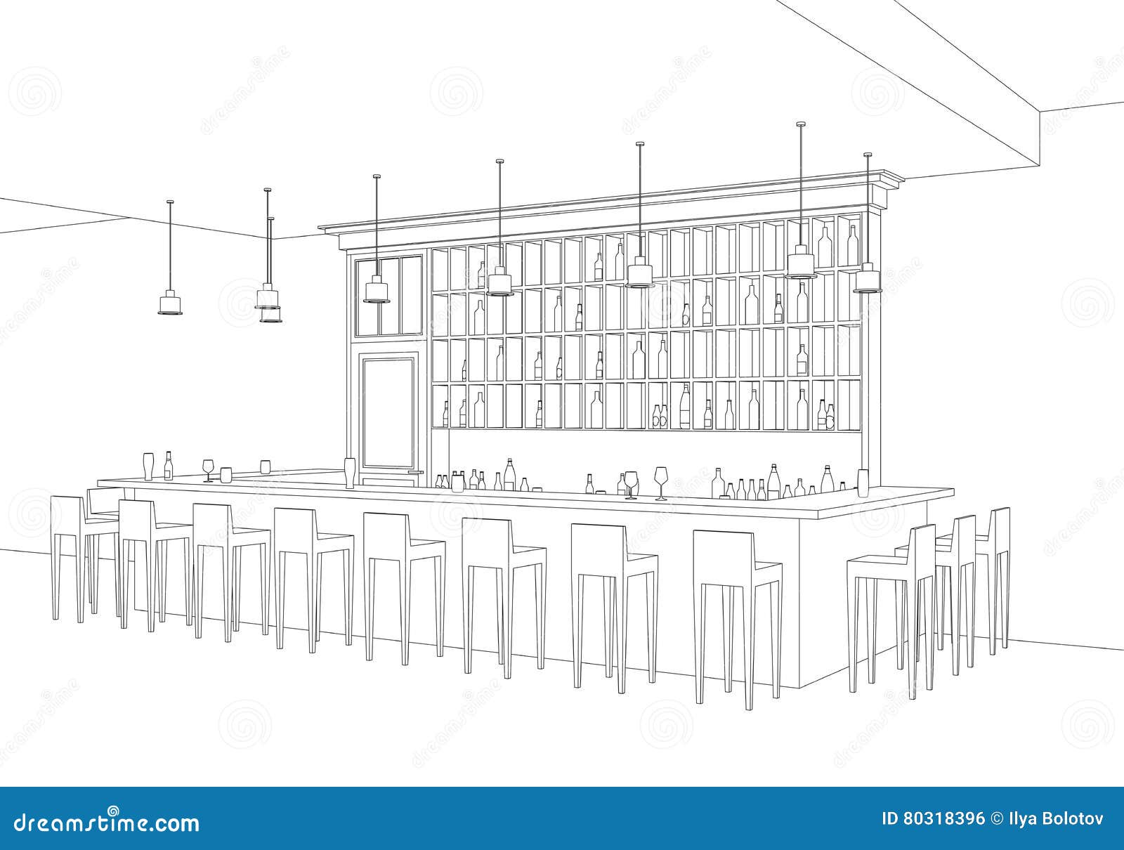 Bar line interior. stock vector. Illustration of cafe - 80318396