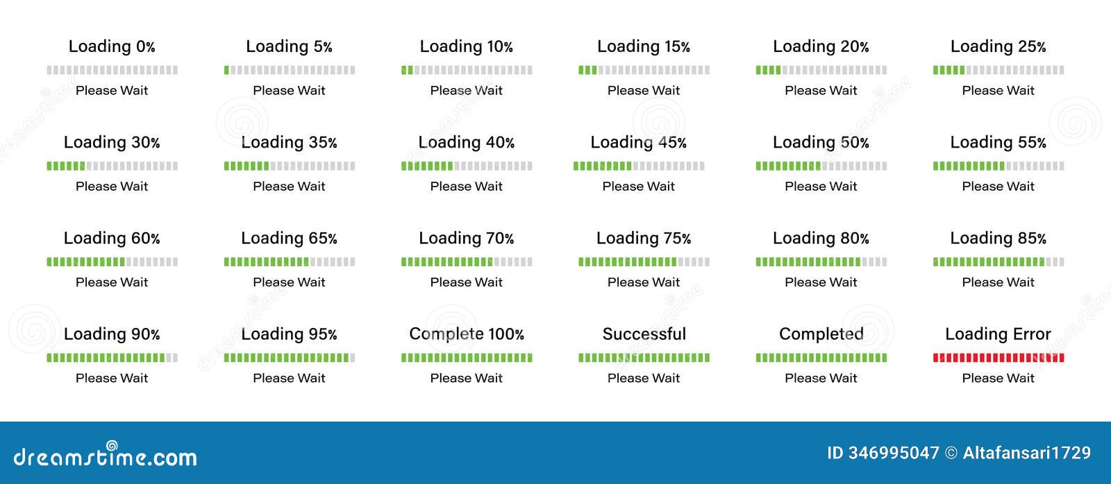 Percentage Loading Bar Infographics Set Progressing from 0-100 Percent ...