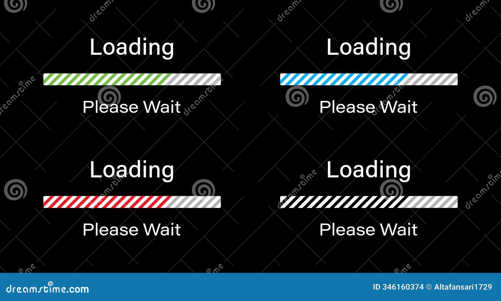 Bar Loading with Tilted Lines Please Wait Symbol Icon Set in Four ...