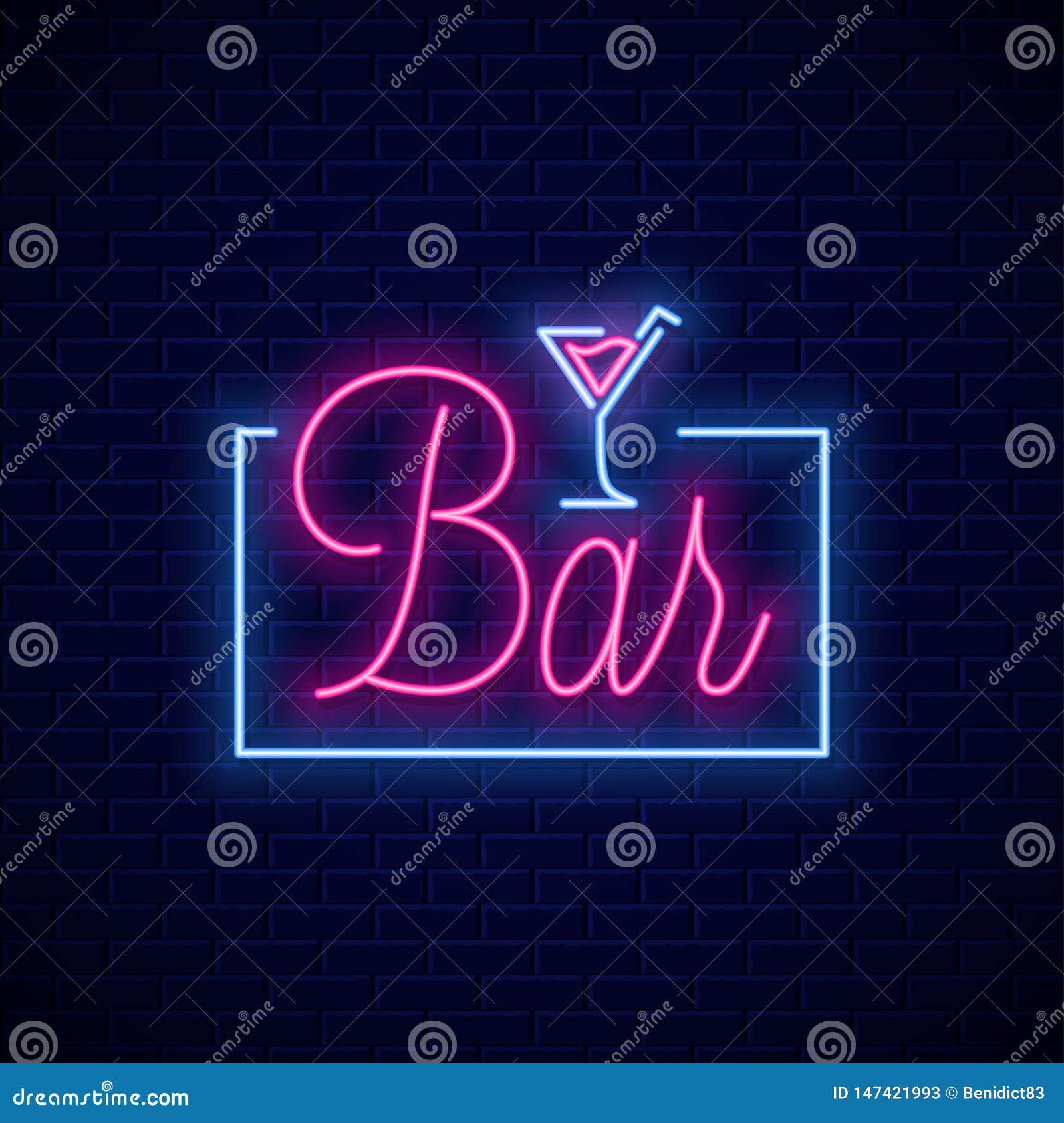 Bar Neon Sign. Neon Banner of Cocktail Bar on Wall Stock Vector ...