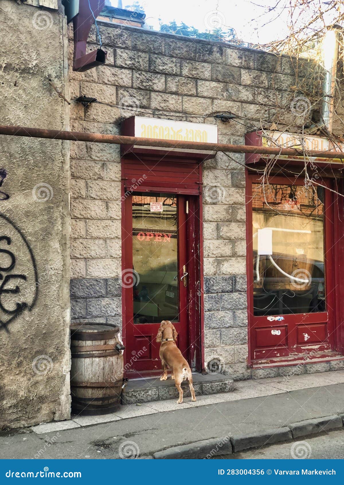 Bar is open stock photo. Image of road, facade, tbilisi - 283004356