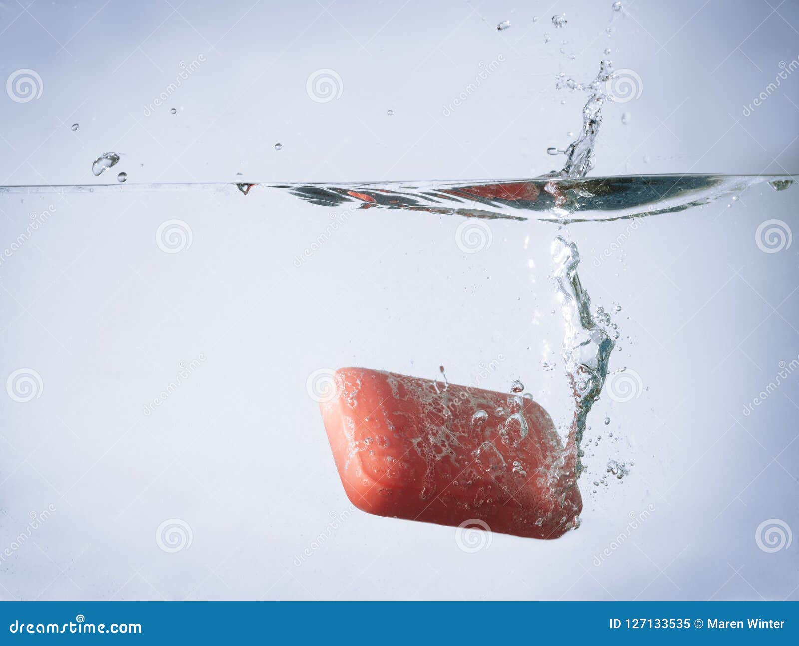 Bar of Pink Soap is Falling into the Water, Spa Concept, Copy Sp Stock ...