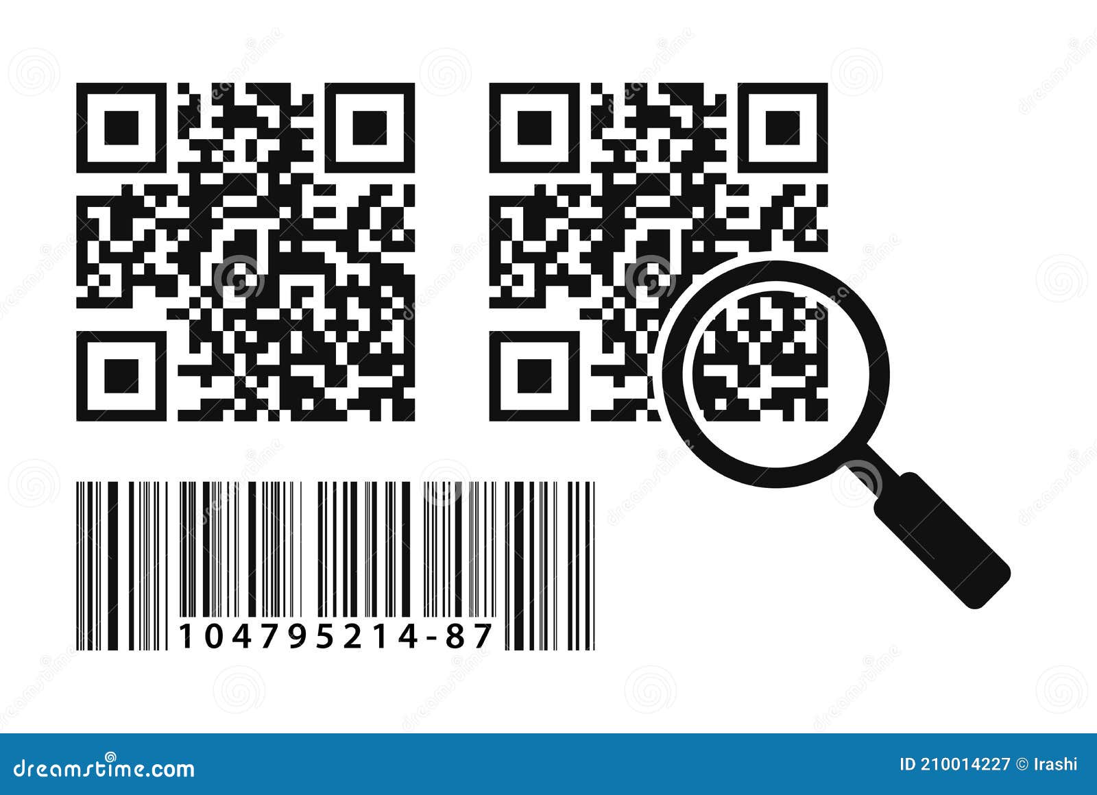 Bar qr Code mit Glas Zoom vektor abbildung. Illustration von einzelteil ...