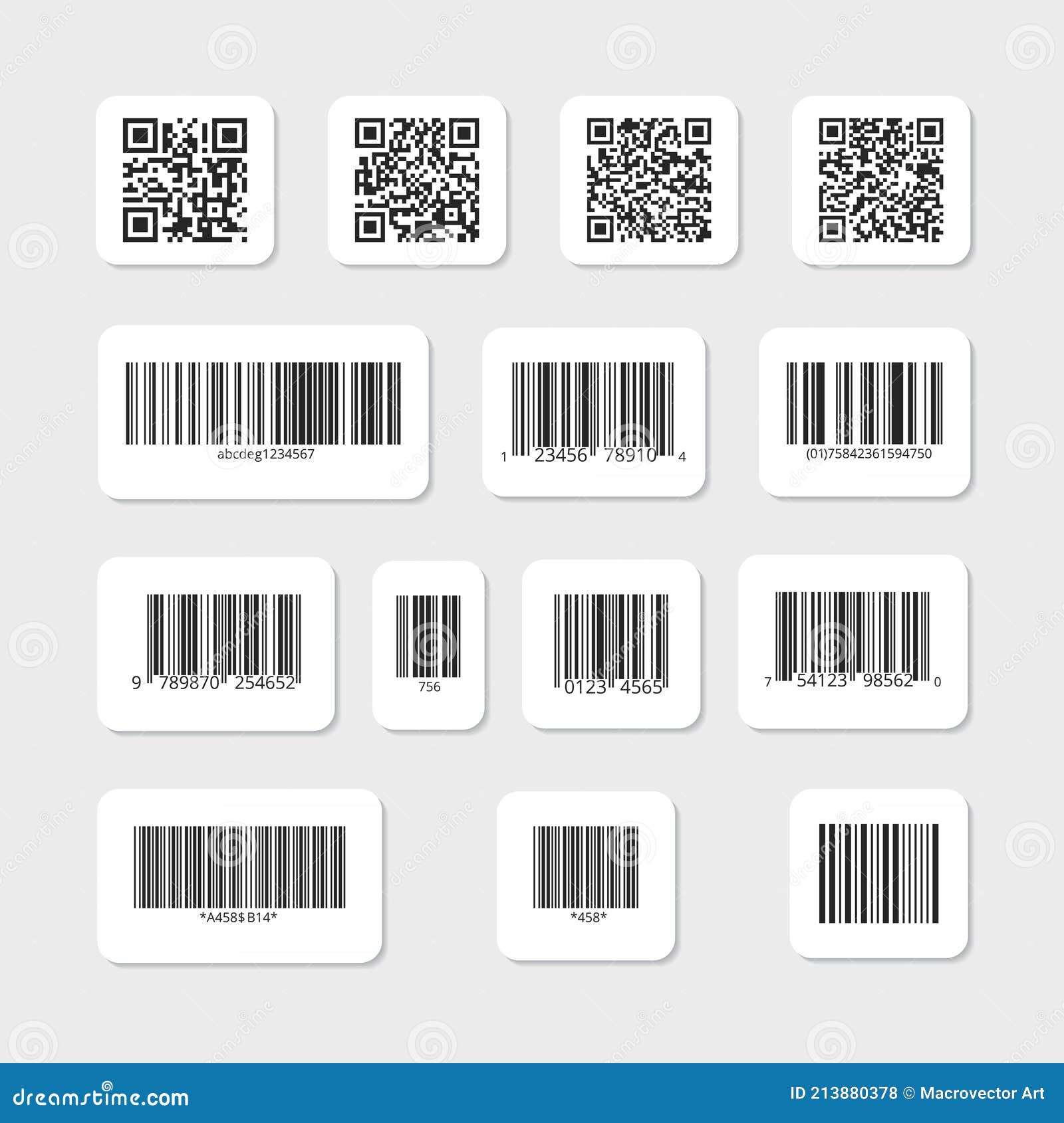 Bar and QR Codes on White Vector Stickers Set Stock Vector ...