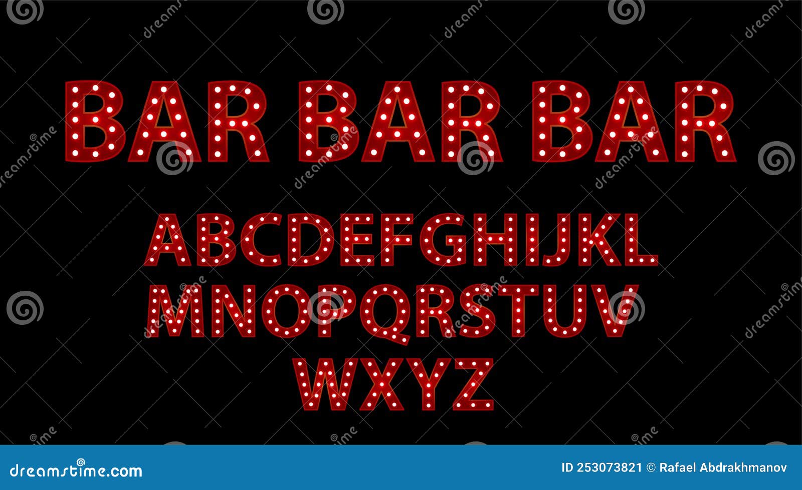 Bar Bar. Red Letters with Luminous Glowing Lightbulbs. Vector ...