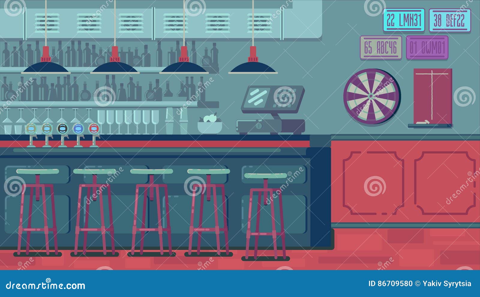 Bar Restaurant with Counter in Flat Style. Stock Vector - Illustration ...