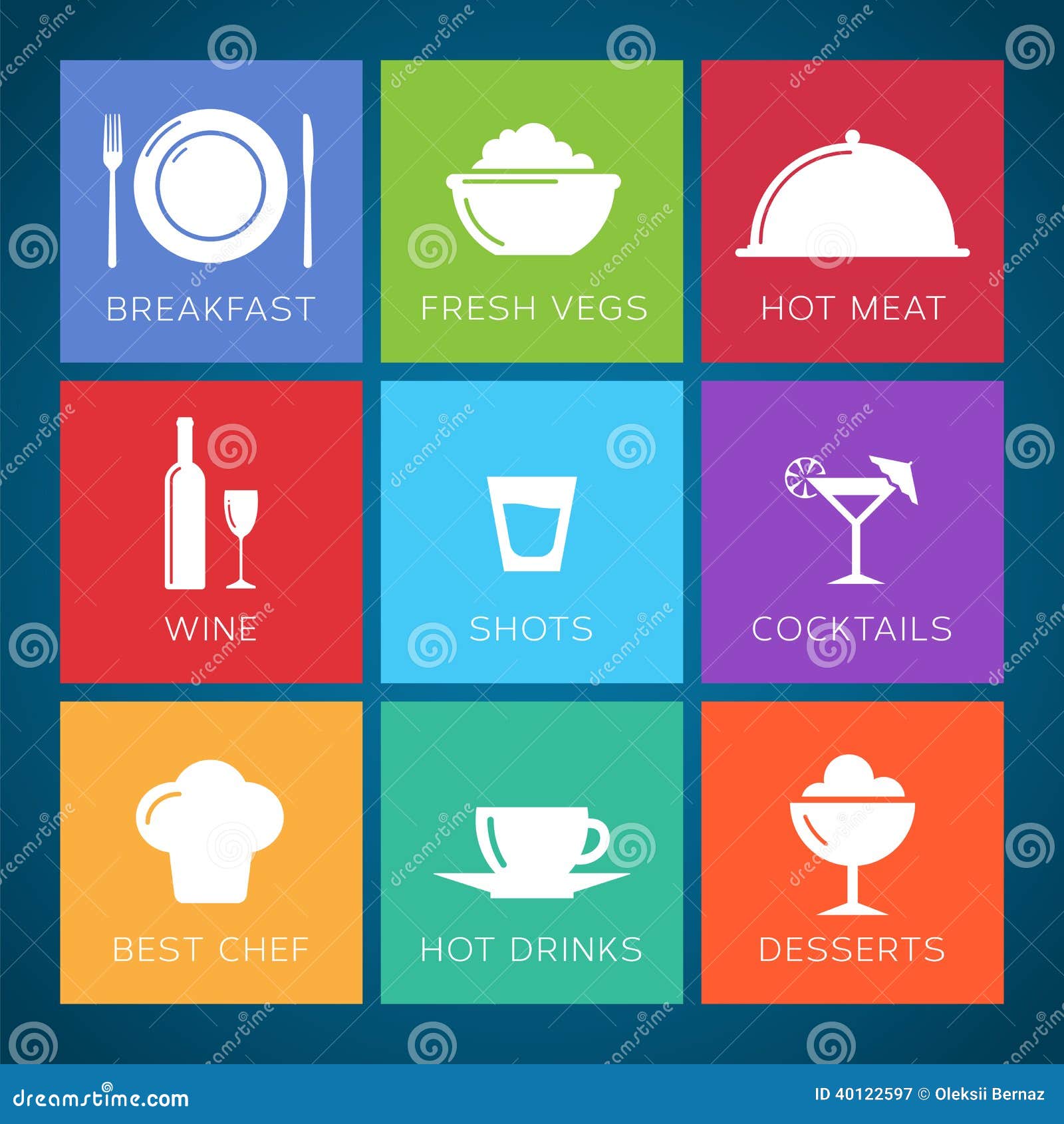 Bar and Restaurant Flat Style Vector Icon Set. Stock Vector ...