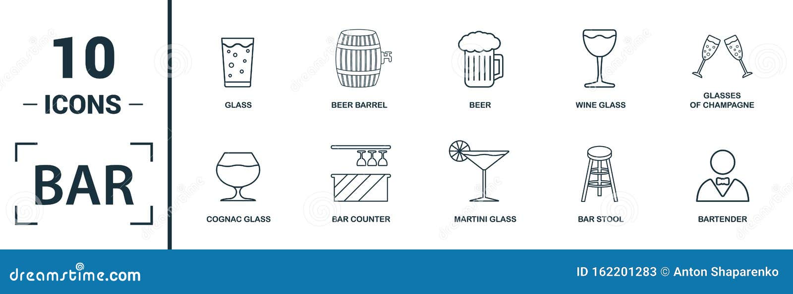 Bar - Restorant Icon Set. Include Creative Elements Glass, Beer ...