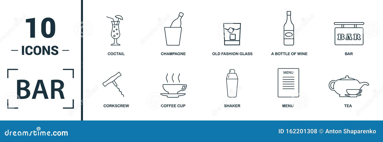 Bar - Restorant Icon Set. Include Creative Elements Glass, Beer ...