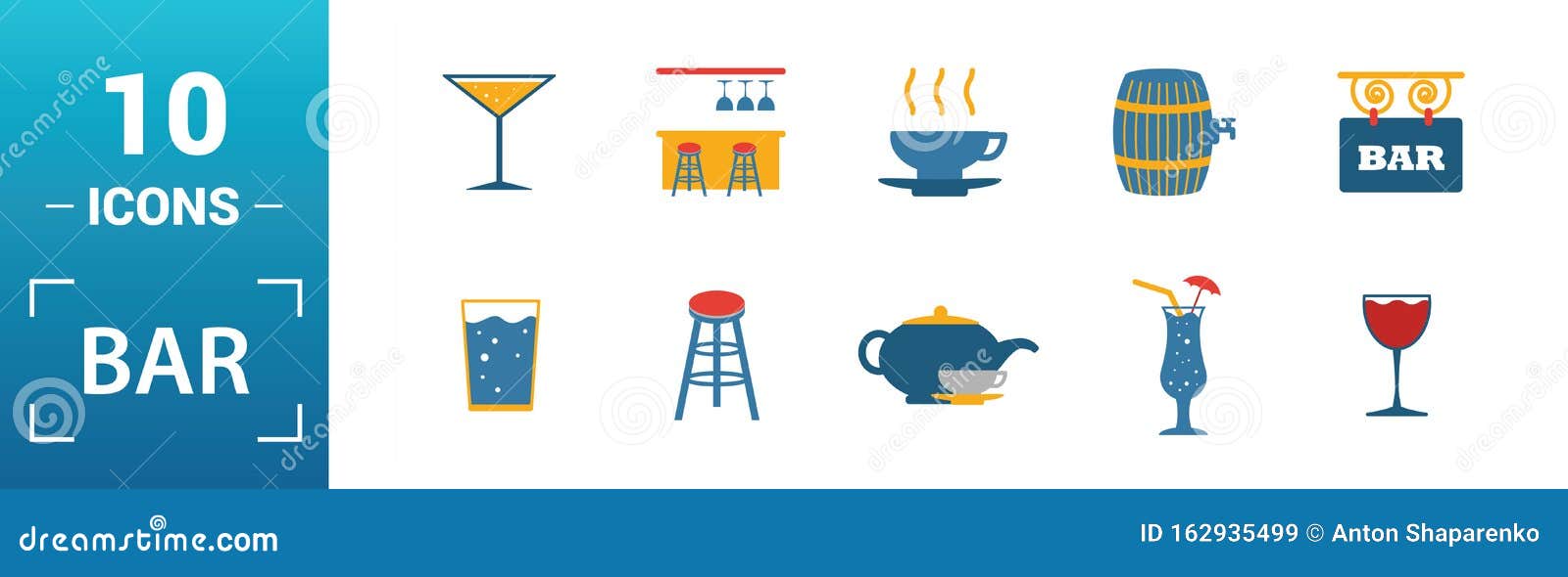 Bar - Restorant Icon Set. Include Creative Elements Glass, Beer ...