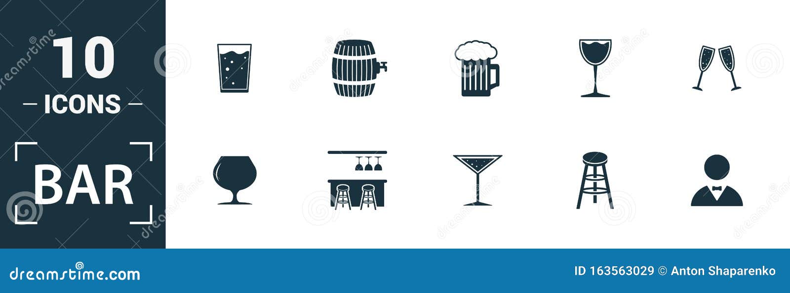 Bar - Restorant Icon Set. Include Creative Elements Glass, Beer ...