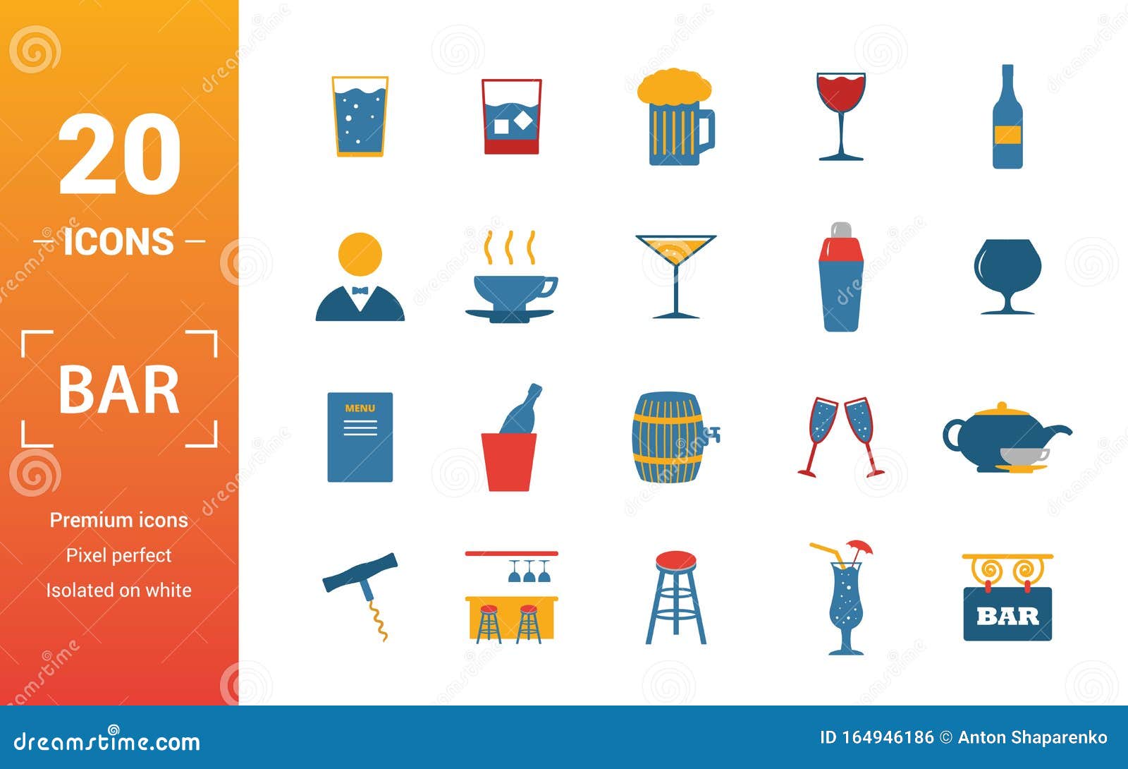 Bar - Restorant Icon Set. Include Creative Elements Glass, Beer ...