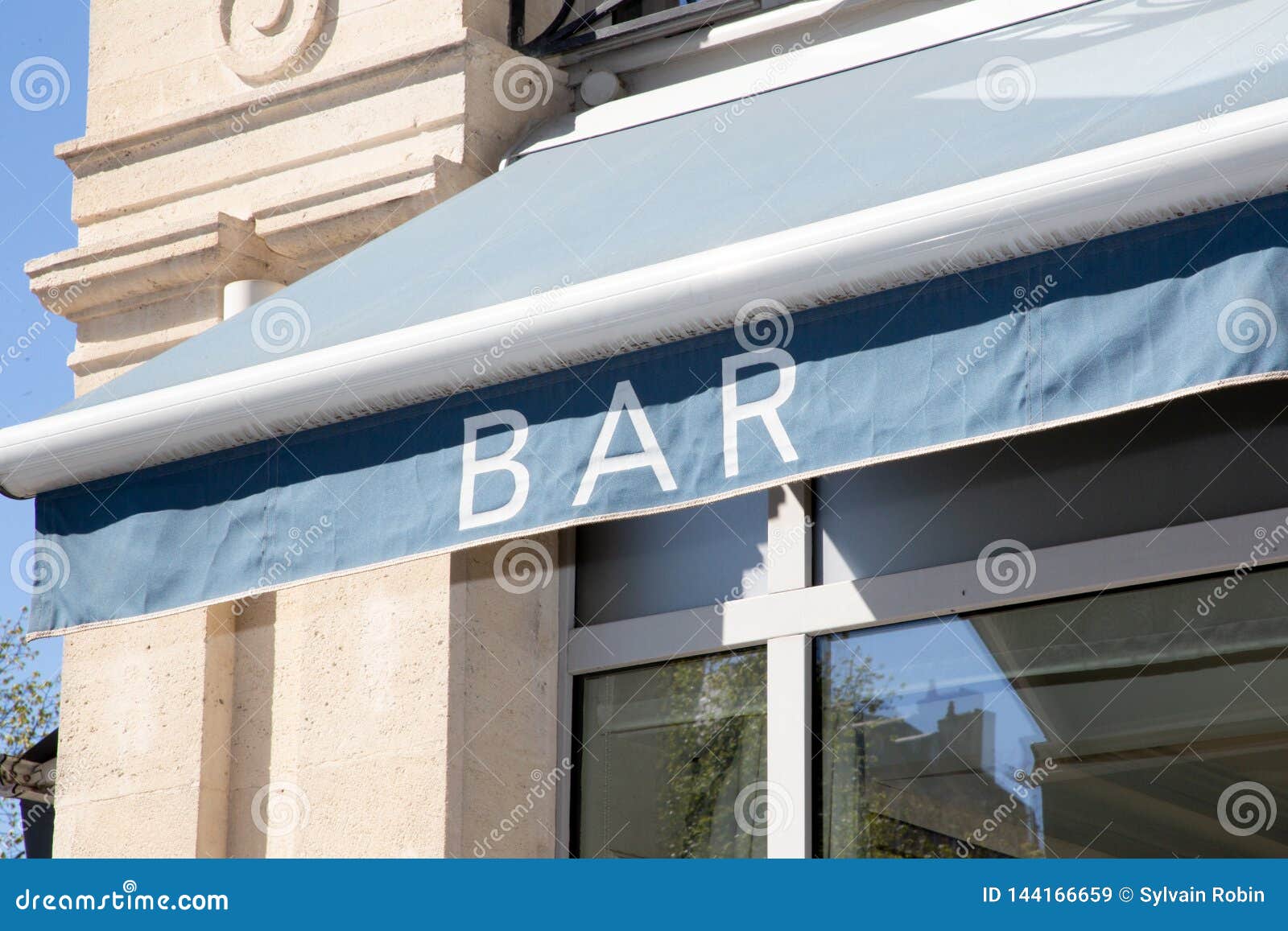 Bar Sign on a City Street Storefront Stock Image - Image of coffee ...
