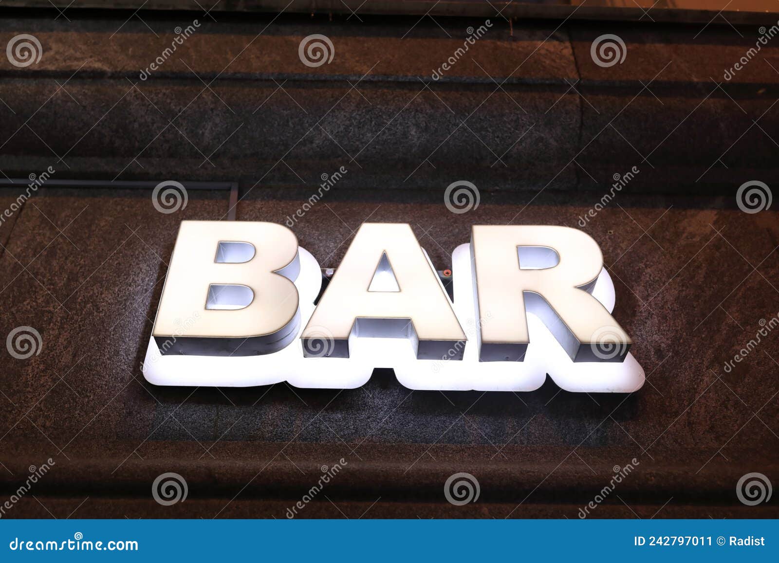 Bar Signboard on Wall of Building at Night Stock Image - Image of ...
