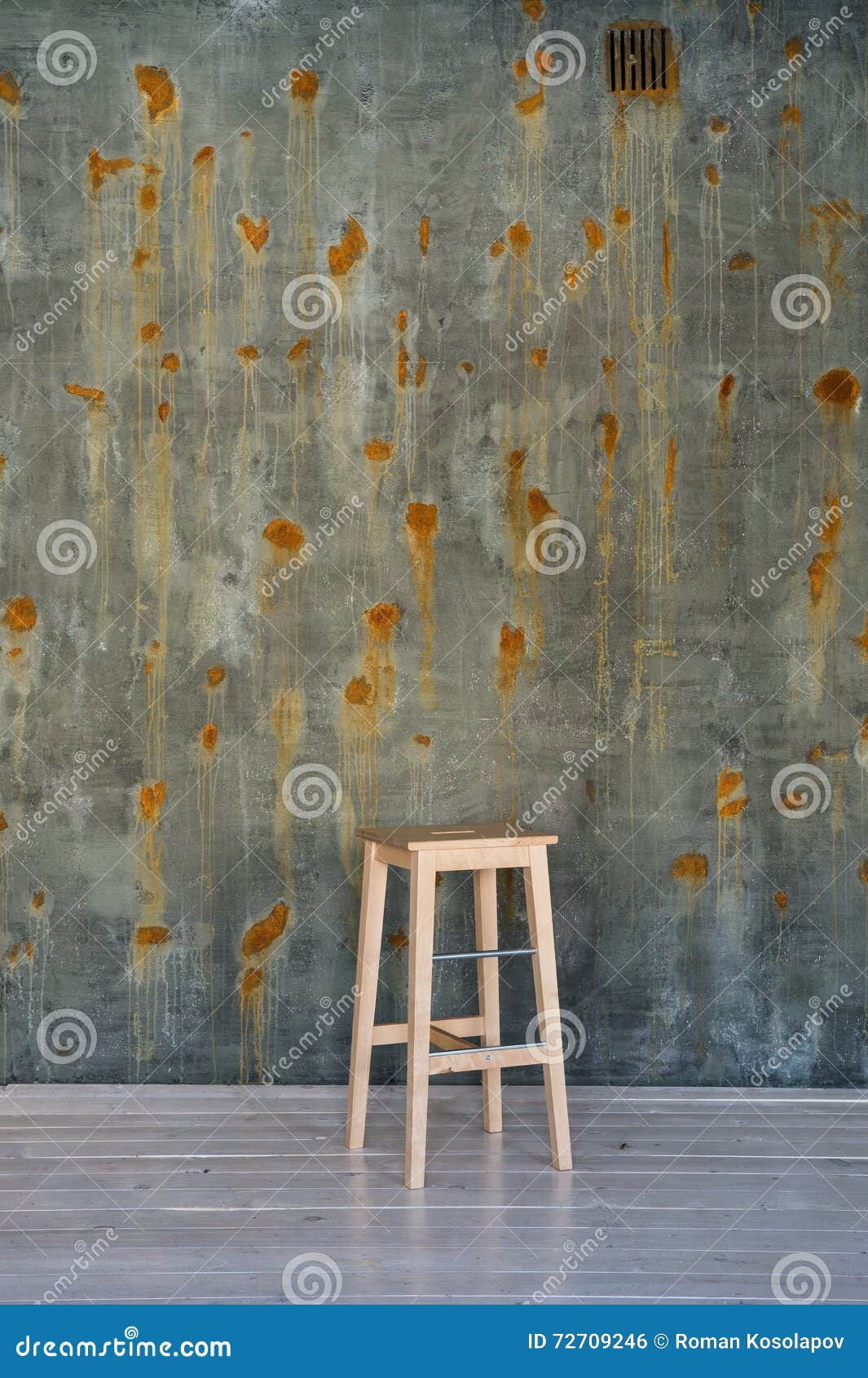 Bar Stool Chair on Concrete Wall with Rust Spots. Stock Photo - Image ...