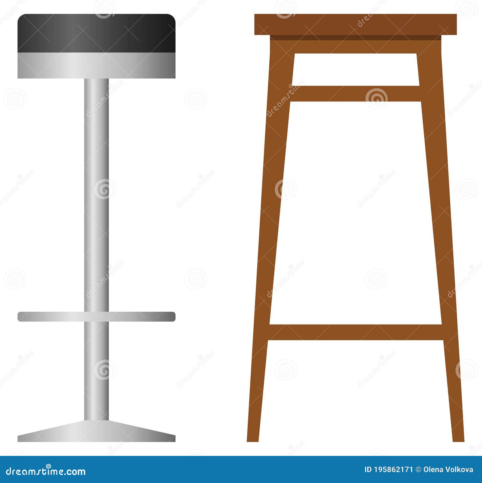 Bar Stool, Two Bar Stools, Metal and Wood. Vector, Cartoon Illustration ...