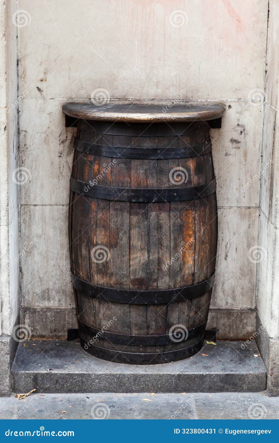 Bar Table in Shape of Half Barrel Mounted in Wall Stock Image - Image ...