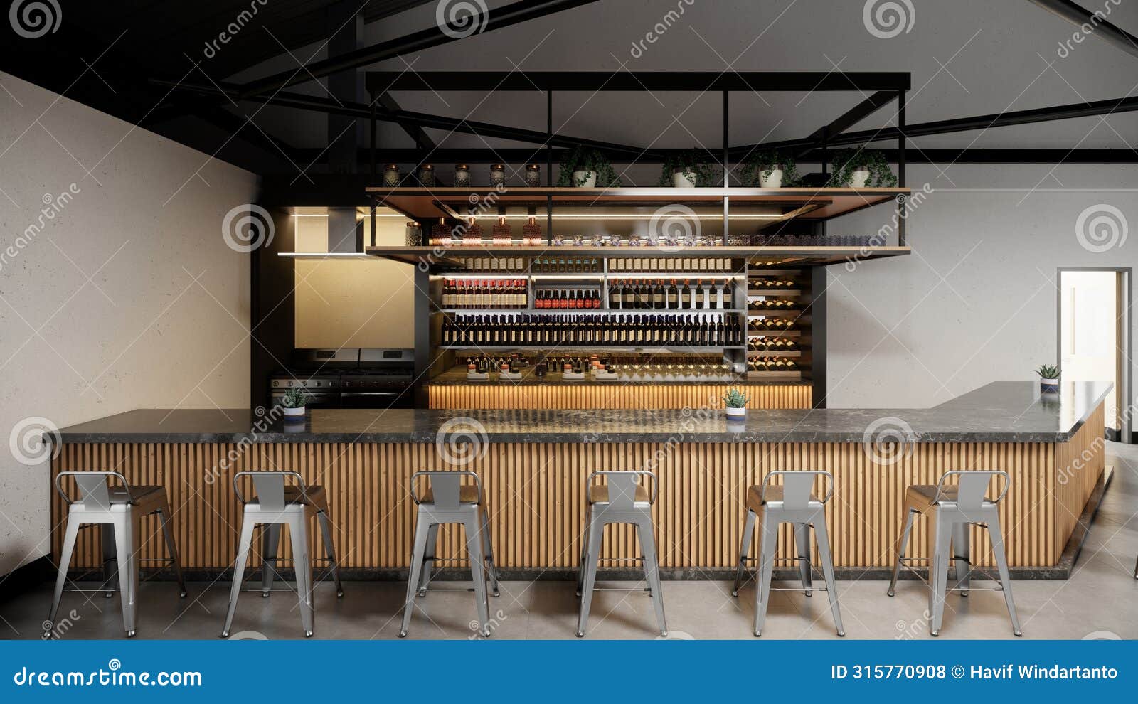 Bar 3d Rendering with Wooden Material Stock Illustration - Illustration ...