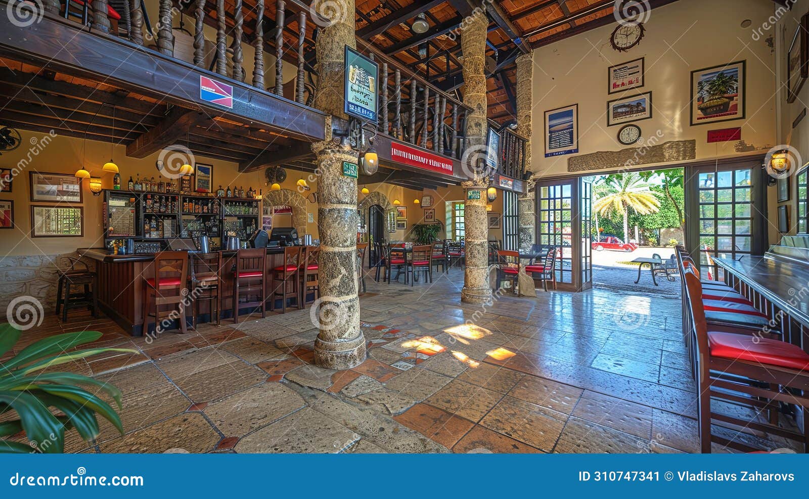 Bar Zone with a Bar Stand and Chairs in Beige Shade Stock Image - Image ...