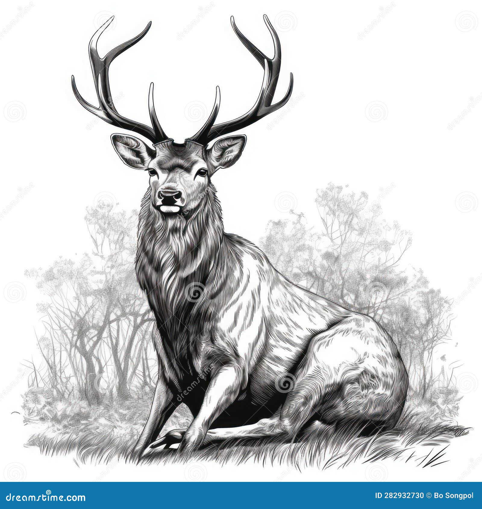 Barasingha Deer Llustration Black and White Stock Illustration ...