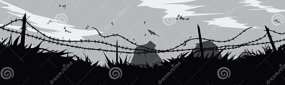 Barb Wire on Battle Field Vector Wide Stock Vector - Illustration of ...