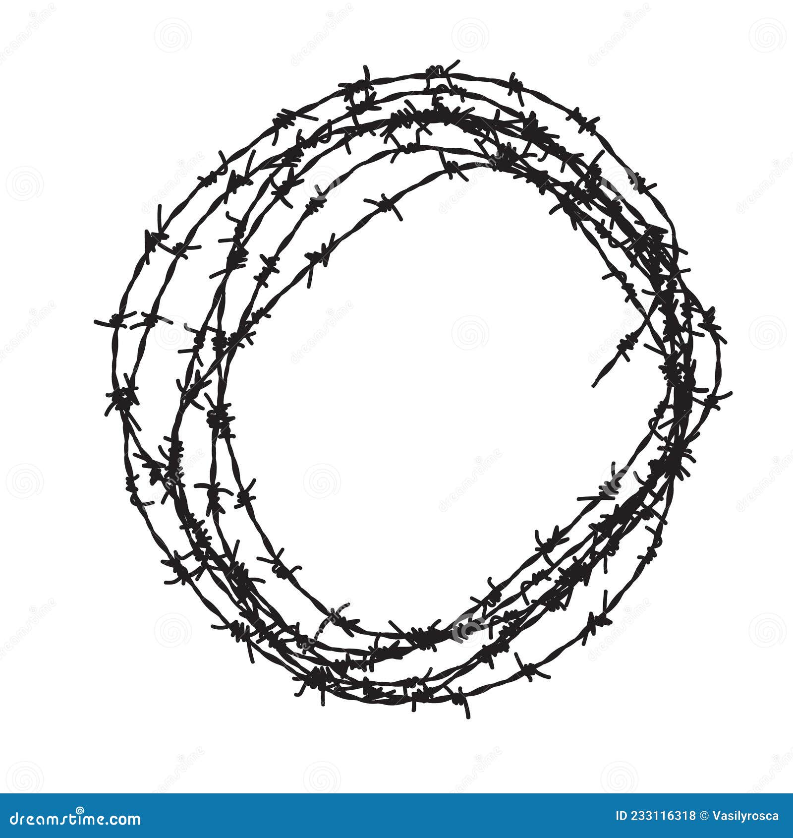 Barb Wire Circle Vector Fence Frame. Barbed Round Wire Ring Prison Logo ...