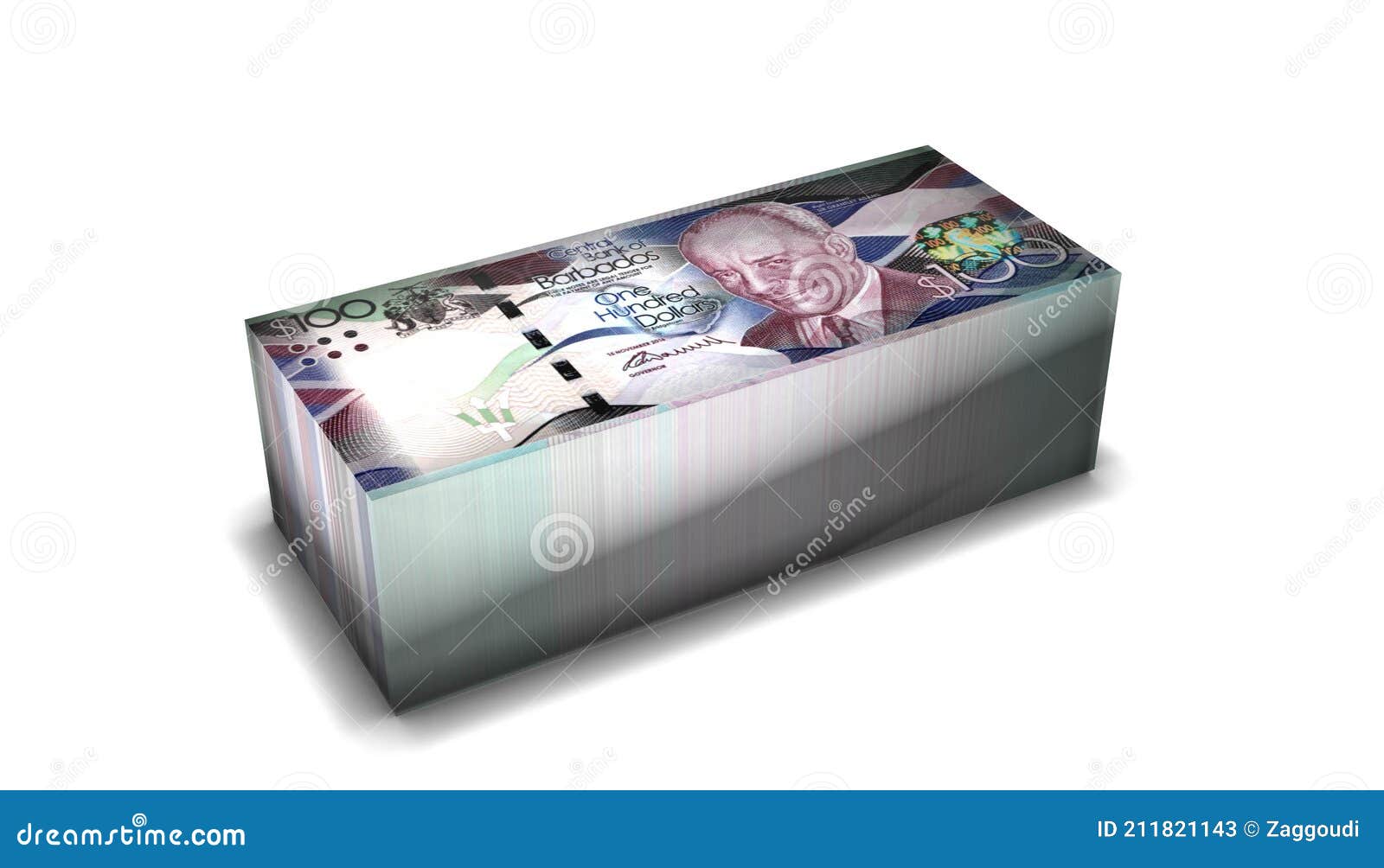 Barbados 100 Dollars Banknotes Money Stack on White Background Stock ...
