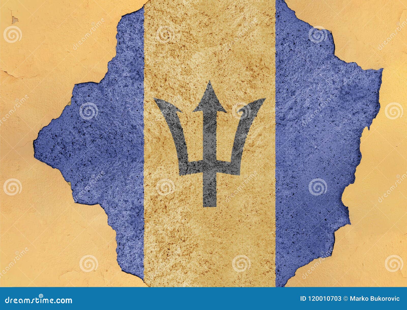 Barbados Flag Broken Material Facade Structure in Big Concrete Wall ...