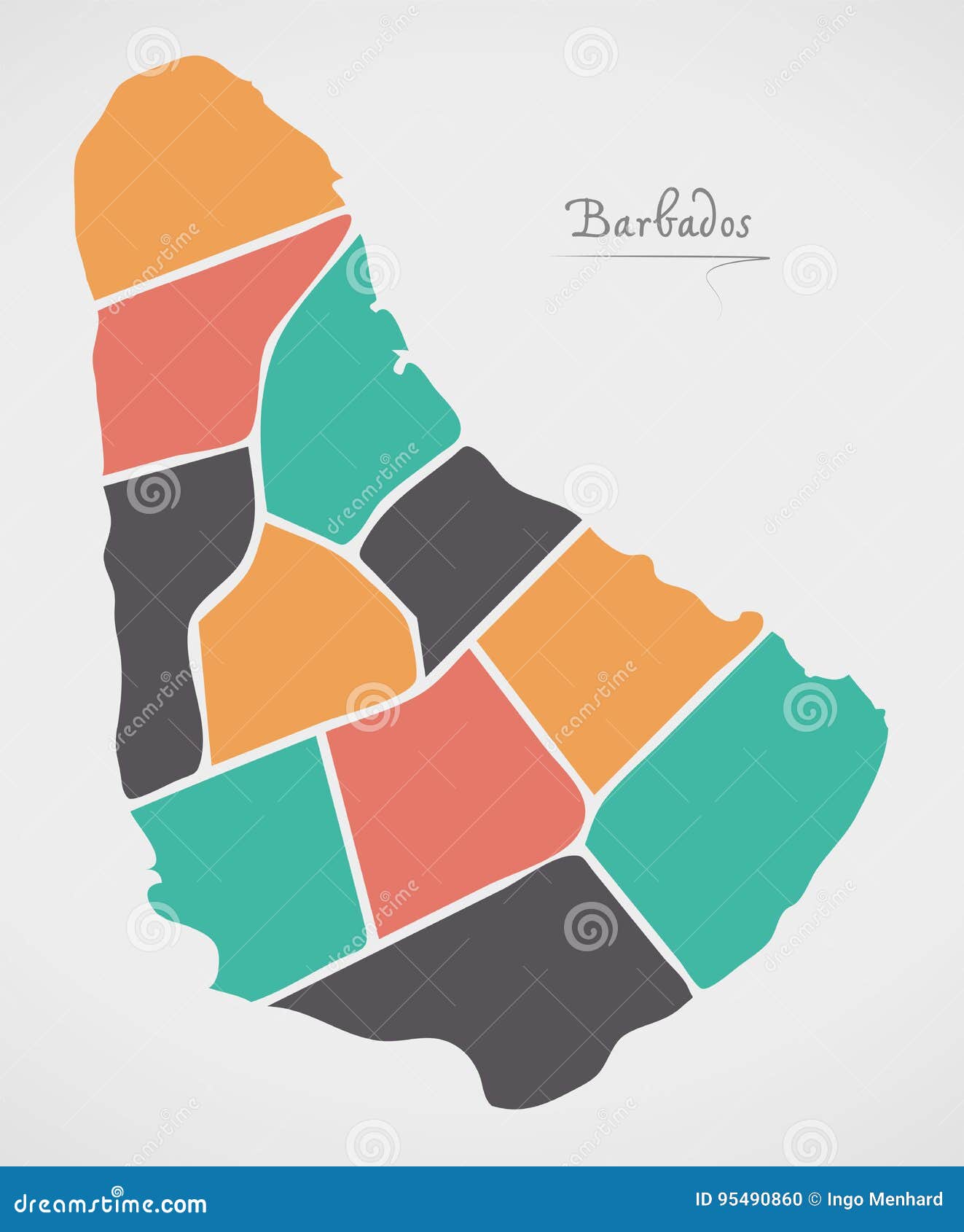 Modern Map - Barbados With Parishes Colored BB Royalty-Free Cartoon ...