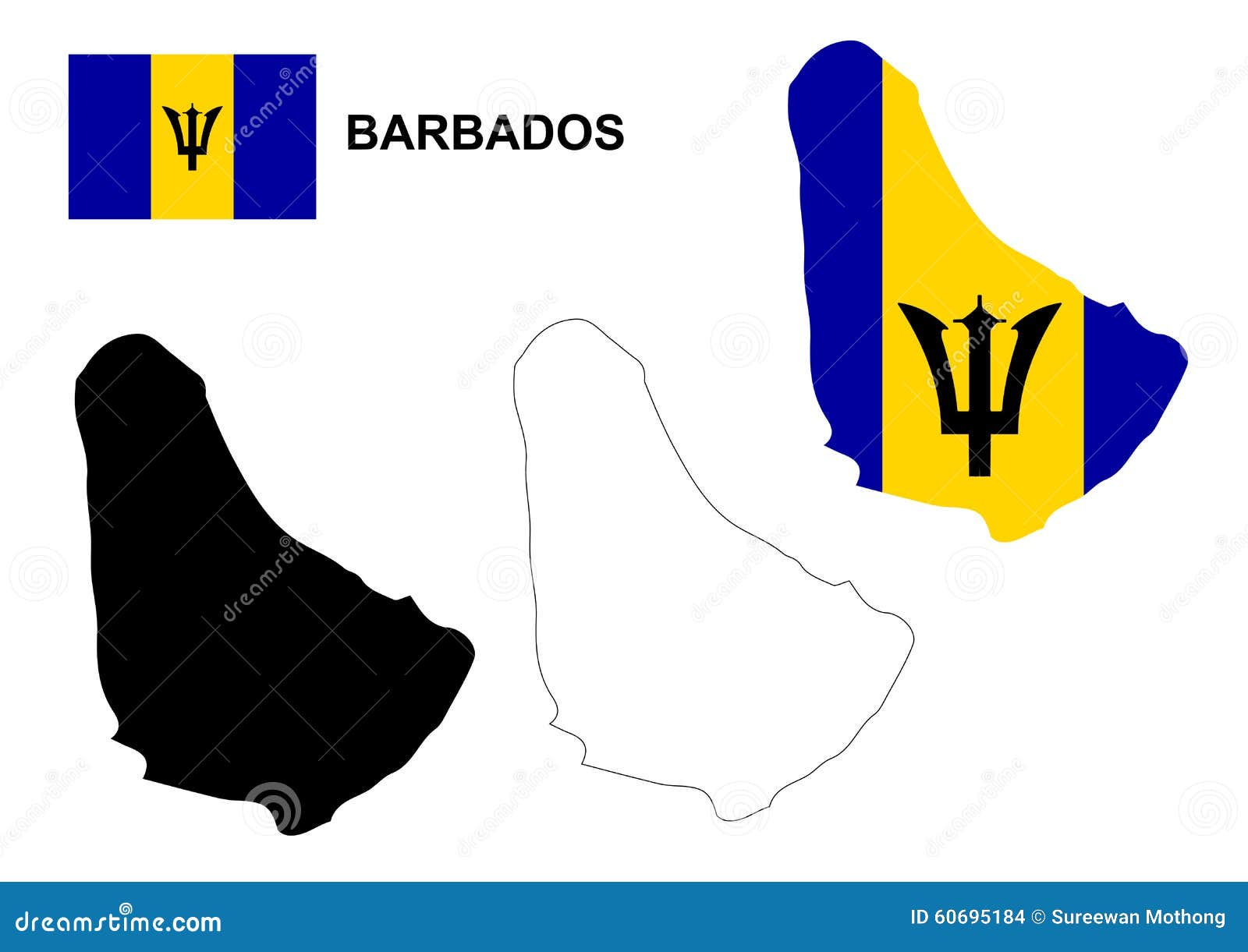Barbados Map Vector, Barbados Flag Vector, Isolated Barbados Stock ...