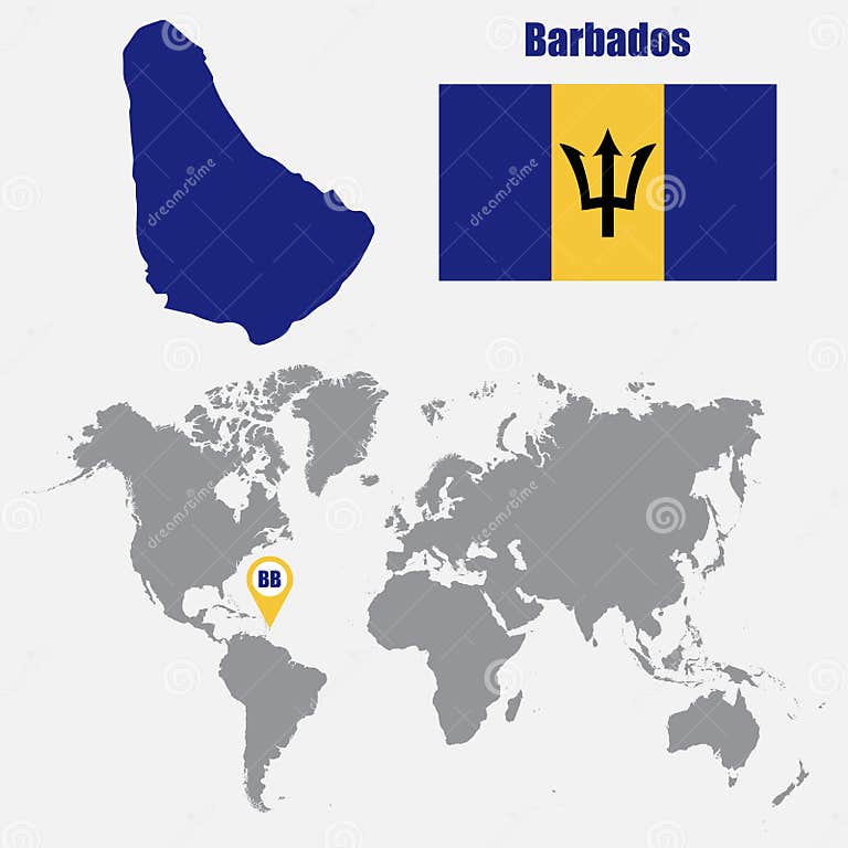 Barbados Map on a World Map with Flag and Map Pointer. Vector ...