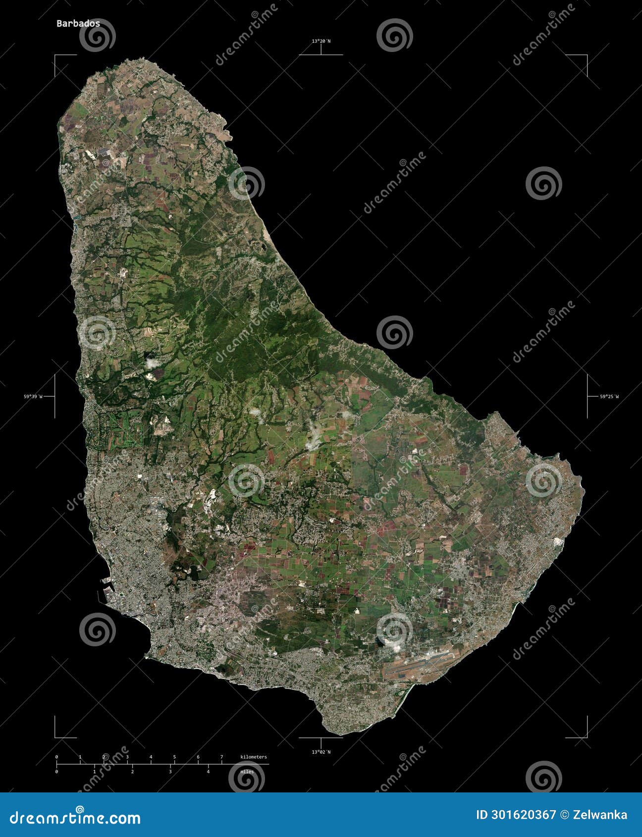 Barbados Shape on Black. High-res Satellite Stock Illustration ...