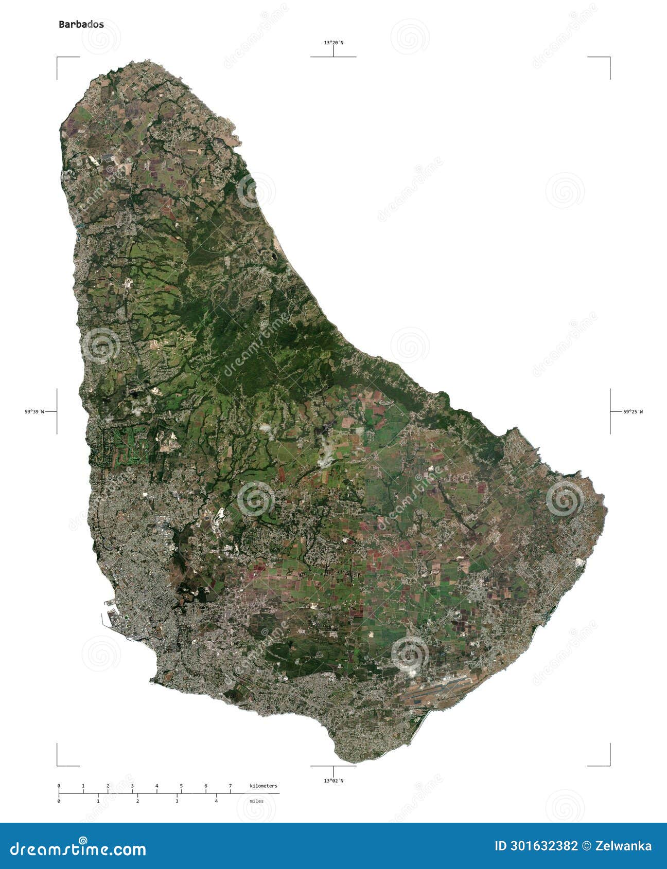 Barbados Shape on White. Low-res Satellite Stock Illustration ...