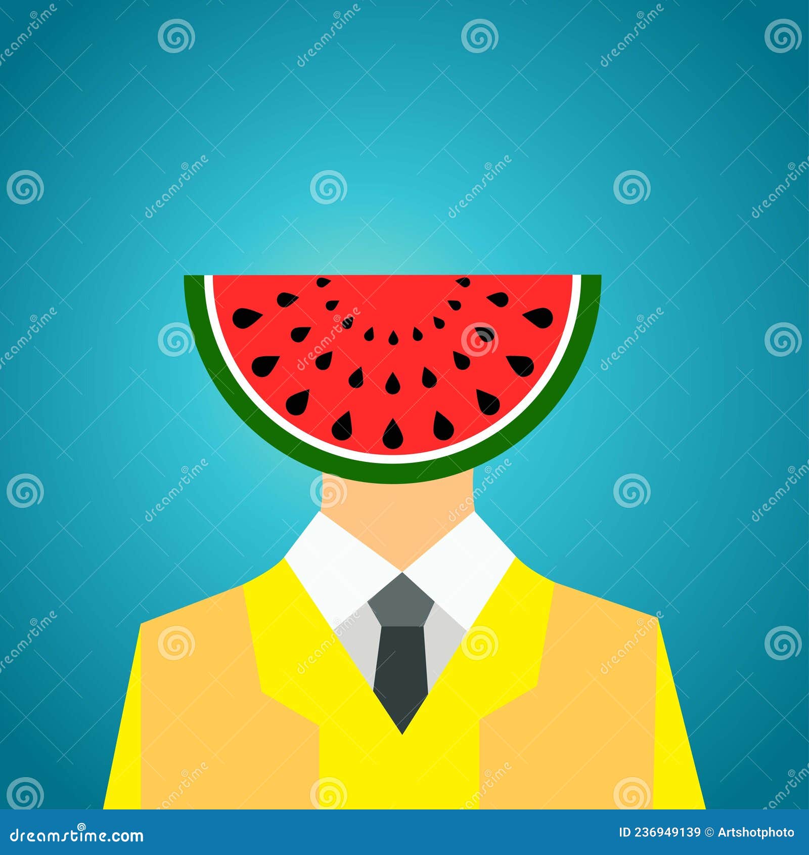Man with a Watermelon Slice instead of Head Stock Vector - Illustration ...