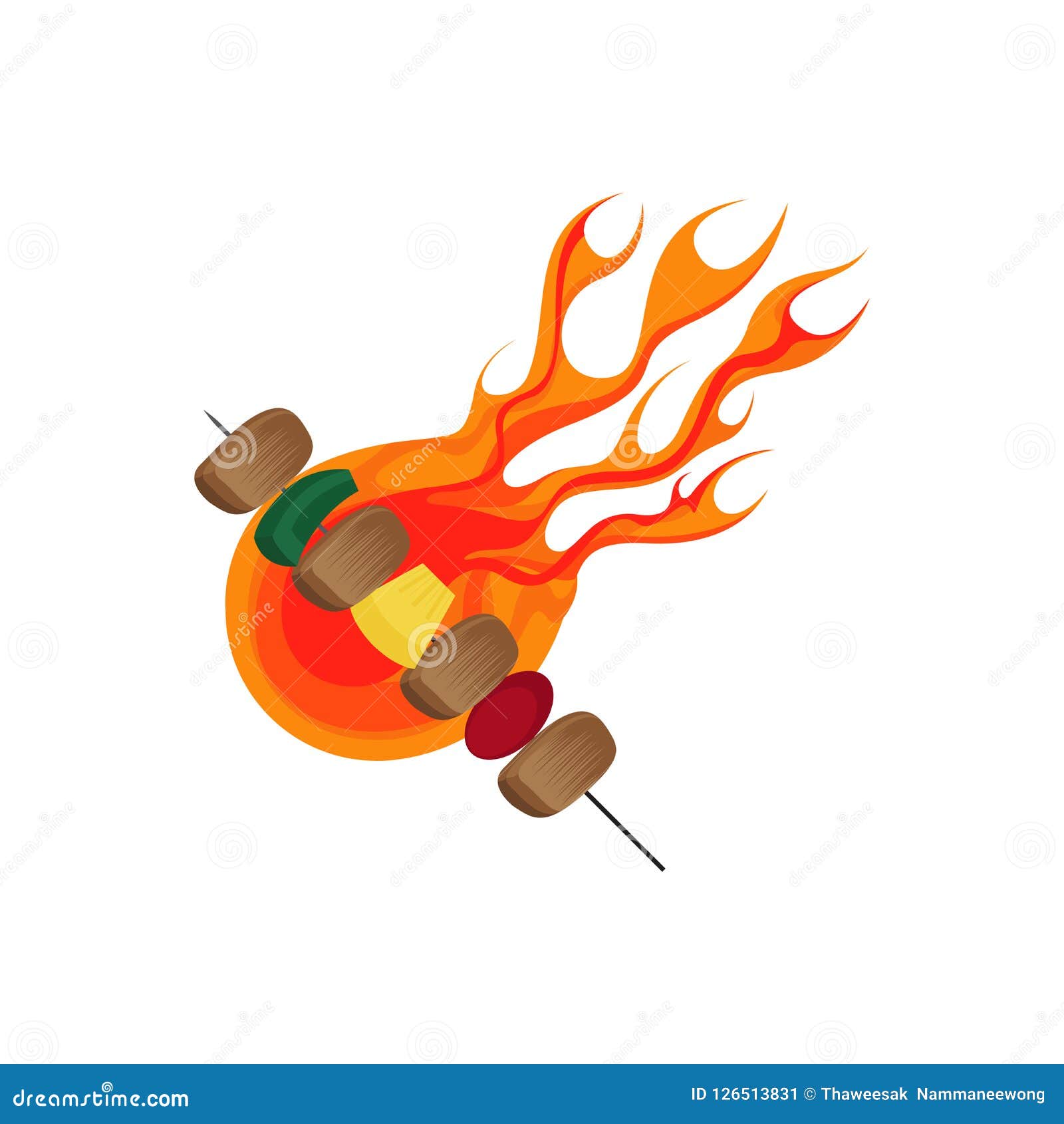 Barbecue and BBQ Grill with Flame Stock Vector - Illustration of fire ...