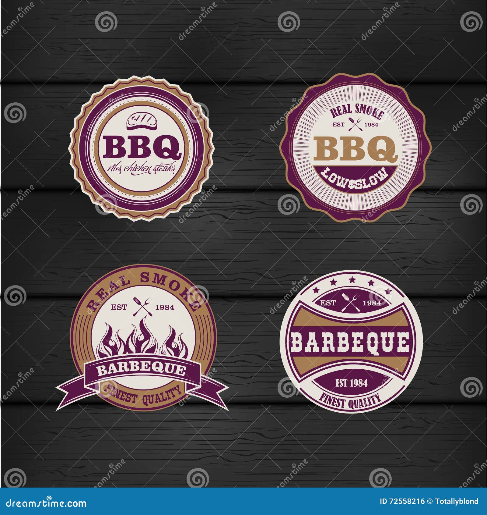Barbecue BBQ Grill Logo Stamp Retro Set Stock Vector - Illustration of ...