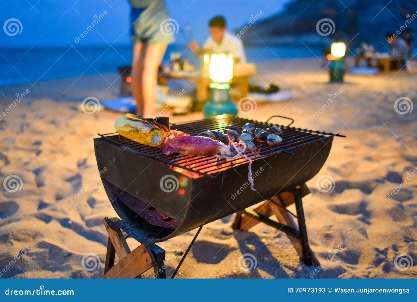 Barbecue on the beach stock image. Image of happiness - 70973193