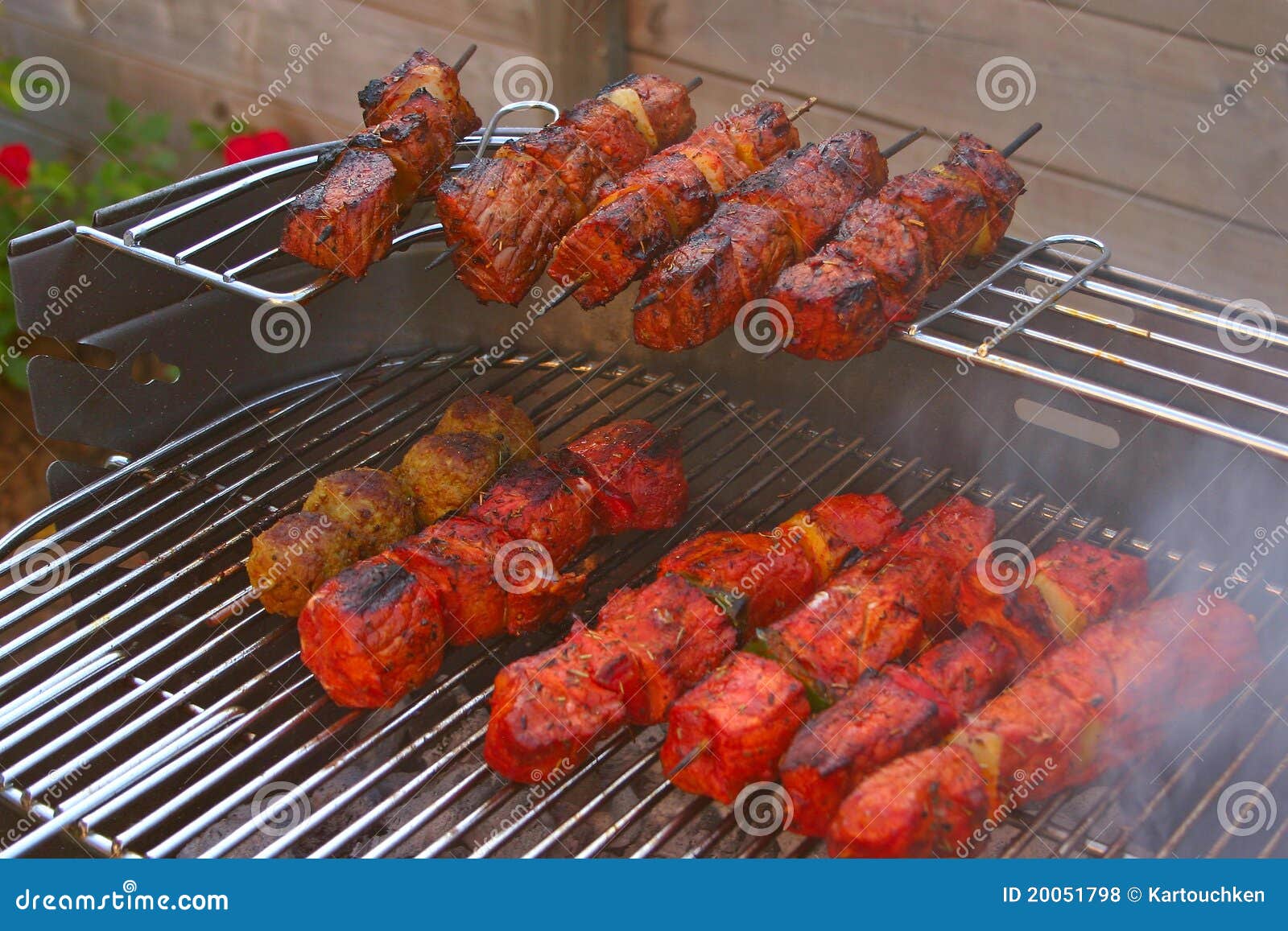 Barbecue with Brochettes Outside in the Garden Stock Photo - Image of ...