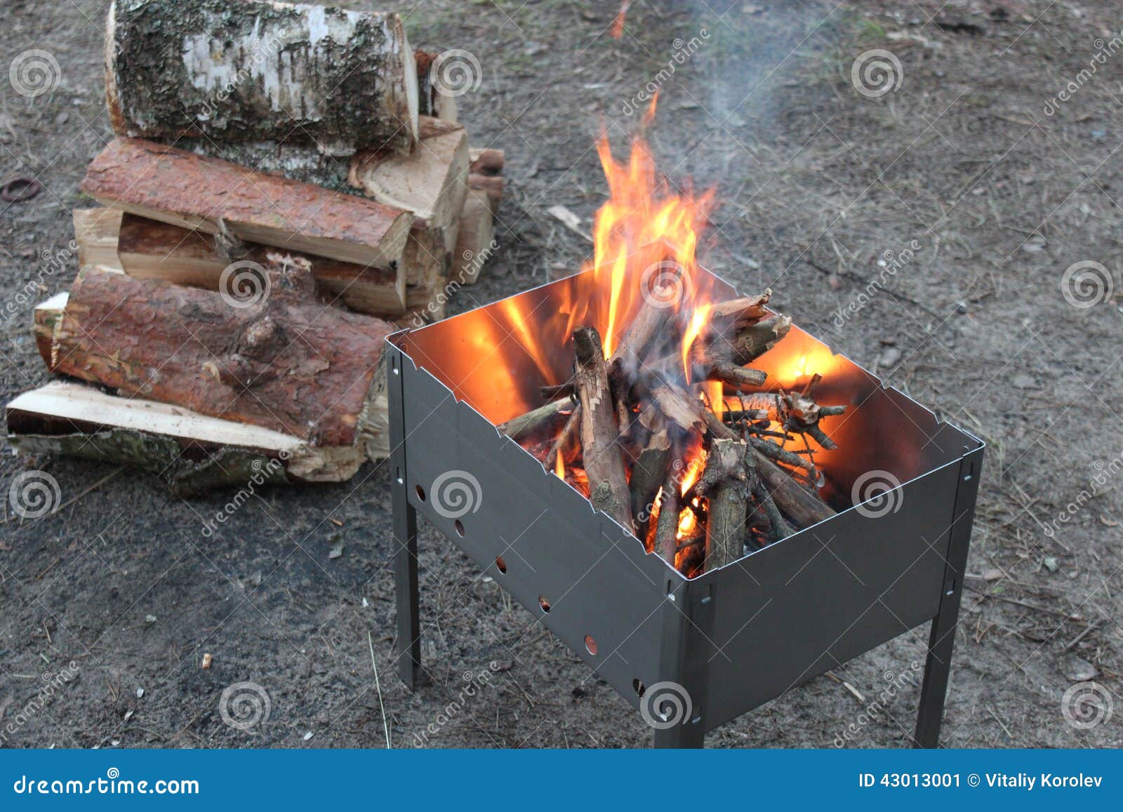 Barbecue with Burning Firewood Stock Image - Image of front, frame ...