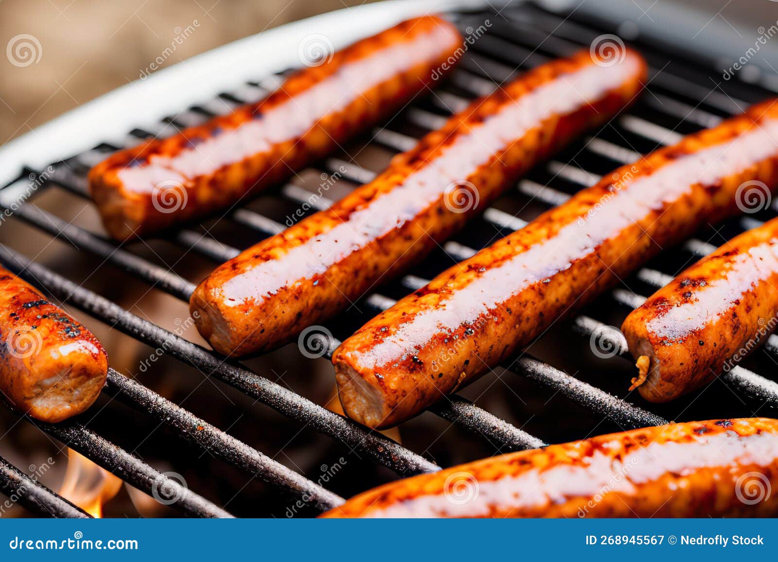 Barbecue with Burning Sausages on the Grill Stock Image - Image of ...